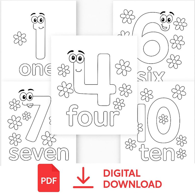 0 - 10 Numbers Printable Coloring Page for Preschool | Pages With Each ...