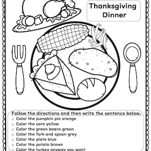 Thanksgiving Direction Following Activity, Homeschool Learning, for ...
