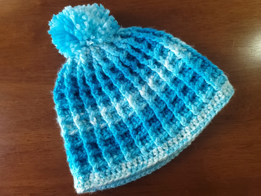 Blue Waffle Pattern Beanie - Adult S/m - Etsy