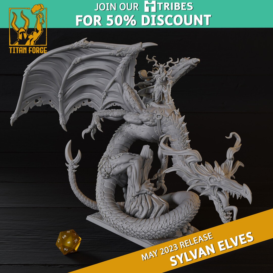 1x Sylvan Elves Forest Dragon With Rider by Titan Forge Fantasy ...