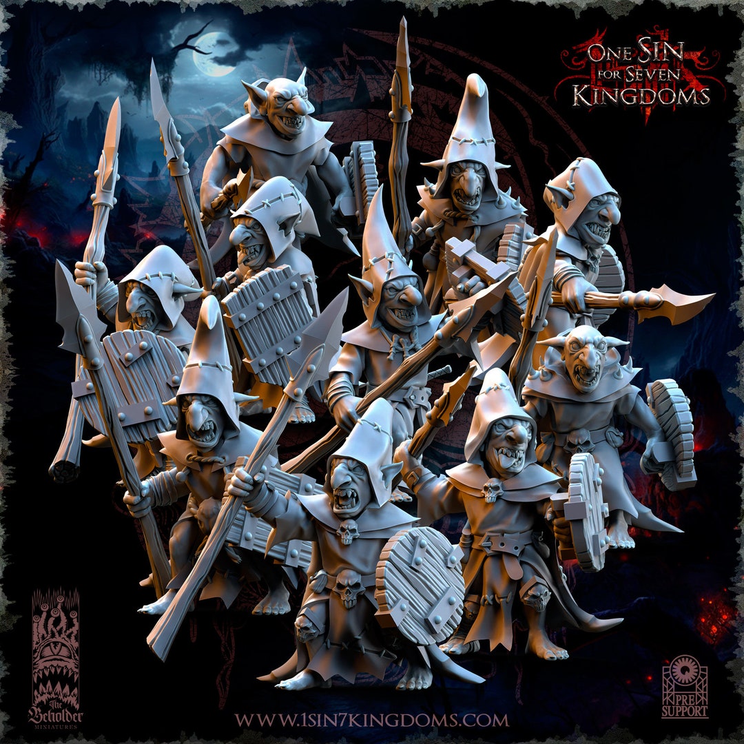 10x Black Horde Goblins Spears by Beholder Miniatures Fantasy AOS ...