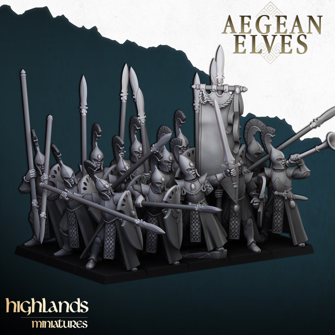 15x Aegean Elves Spearmen by Highland Miniatures - AOS Sigmar Old World ...