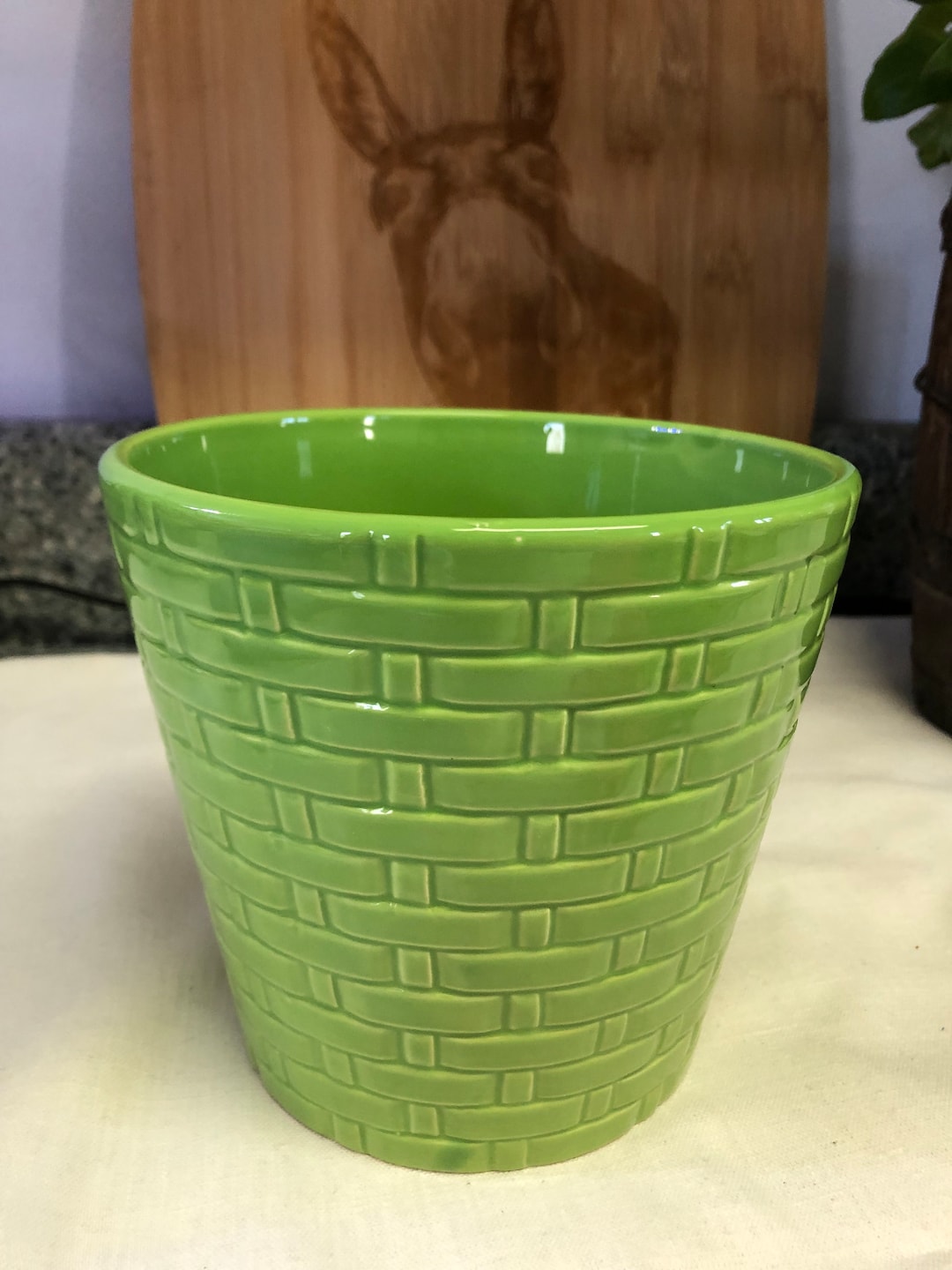Green Basket Weaved Planter - Etsy
