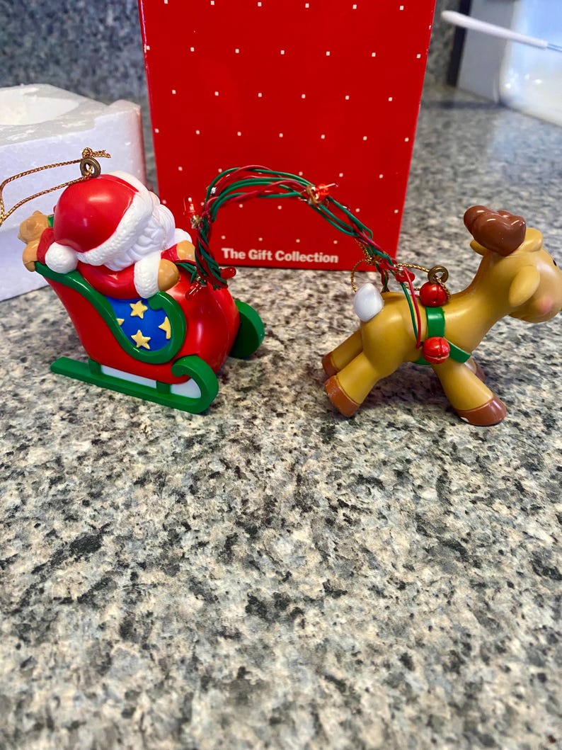 AVON Santa Sleigh and Reindeer Light up Ornament With Original Box - Etsy
