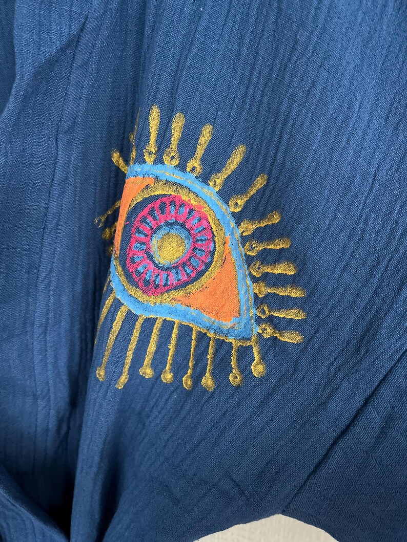 Handmade Short Blue Evil Eye, Kimono, Muslin Kimono, Cotton Robe ...