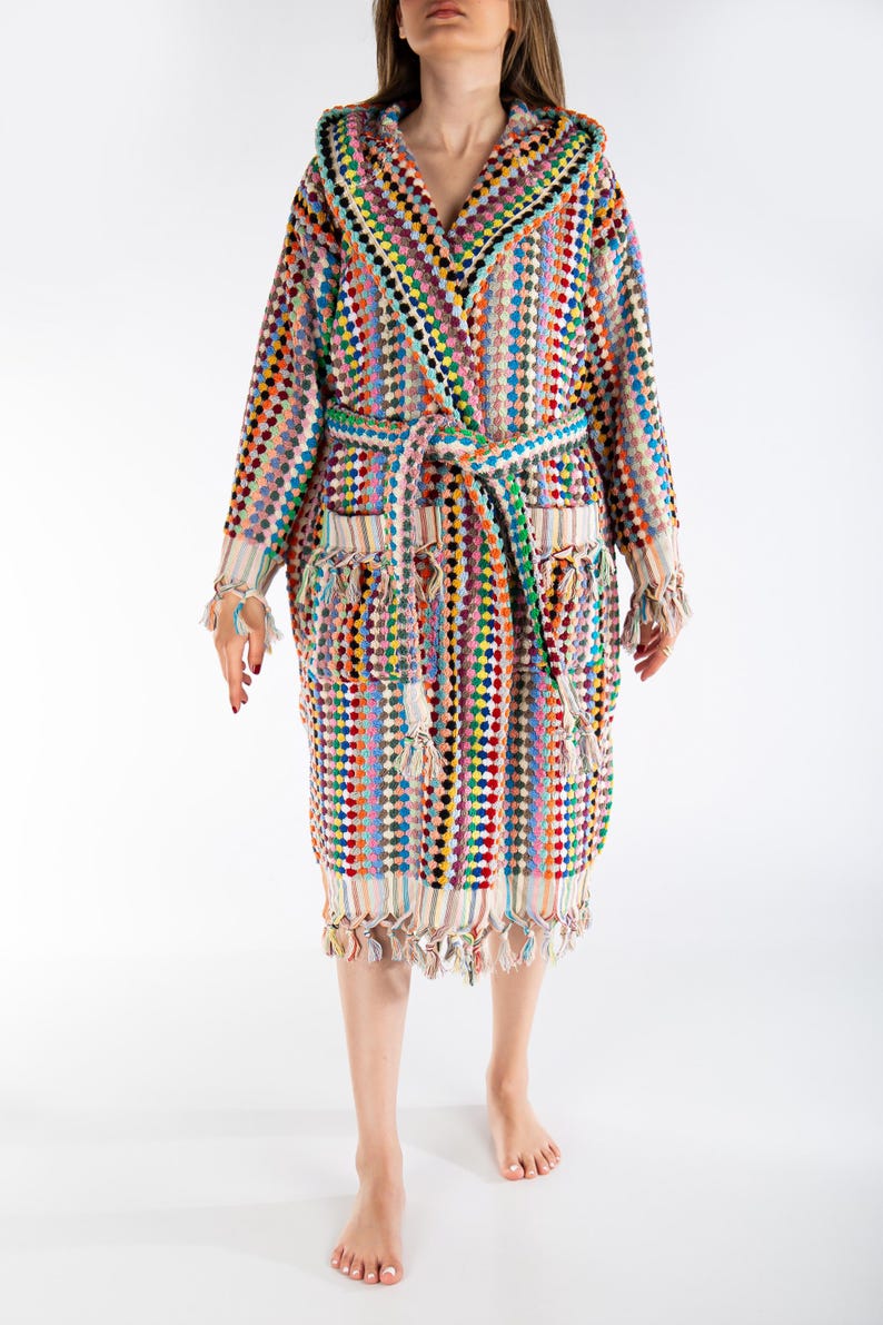 Handwoven Organic Cotton Bubble Bathrobe: Unisex Hooded Robe - Etsy
