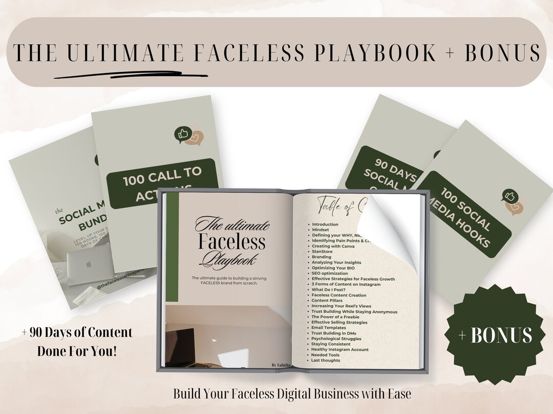 Ultimate Faceless Playbook for Digital Marketing + BONUS, Resell Rights ...