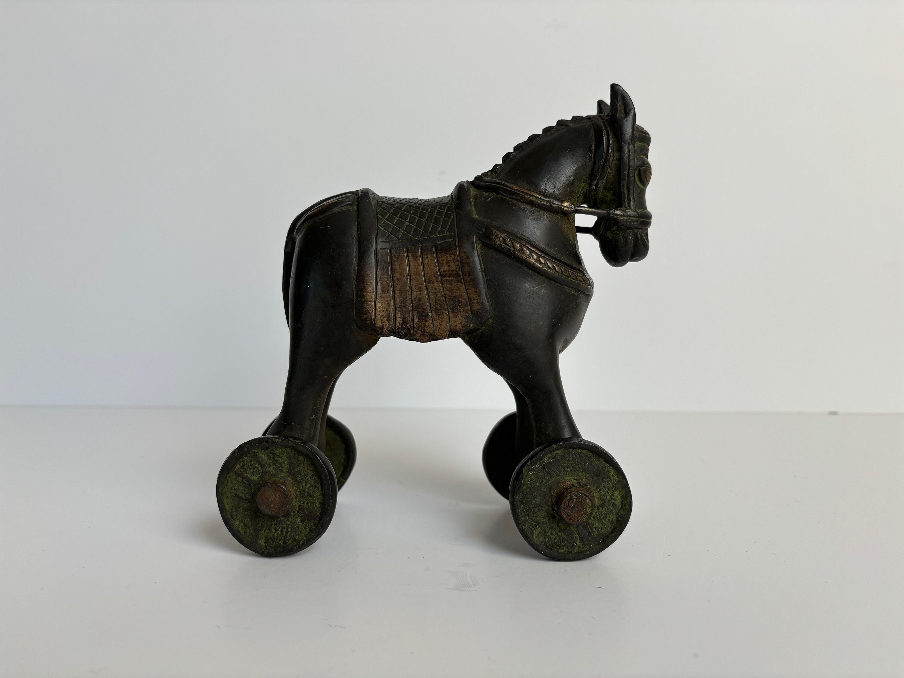 Antique Bronze Trojan Horse Figure, Vintage Metal Battle Troy Statue ...