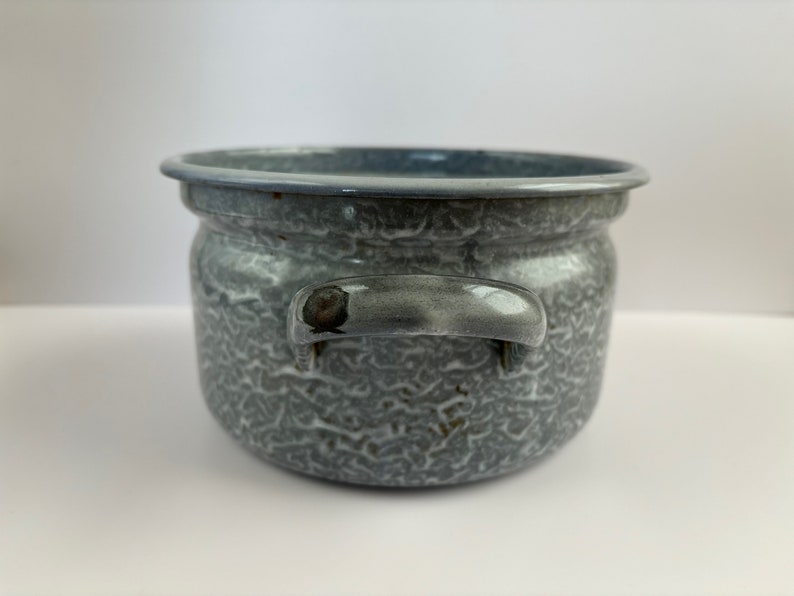 Gray Mottled Enamelware Pot, Vintage Marbled Enamel Ware Saucepan, Grey ...