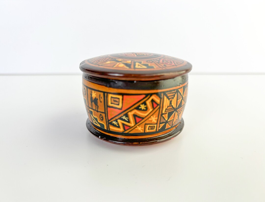 Cusco Peru Brown Trinket Box, Handmade Peruvian Pottery, Vintage Incan ...