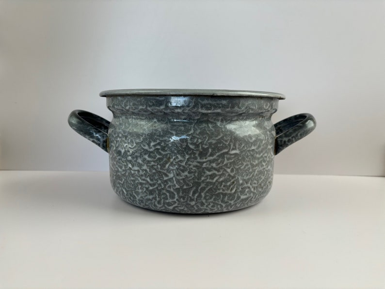Gray Mottled Enamelware Pot, Vintage Marbled Enamel Ware Saucepan, Grey ...