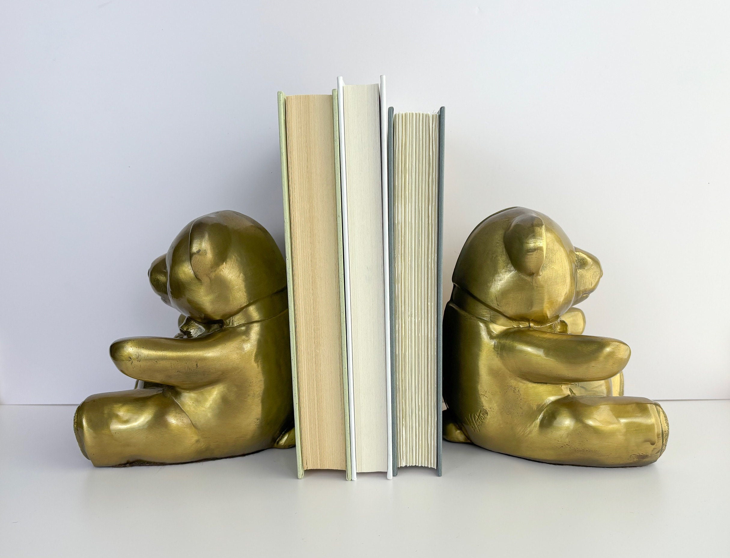 Cast Brass Teddy Bear Bookends, Heavy Shiny Book Ends, Vintage Nursery ...