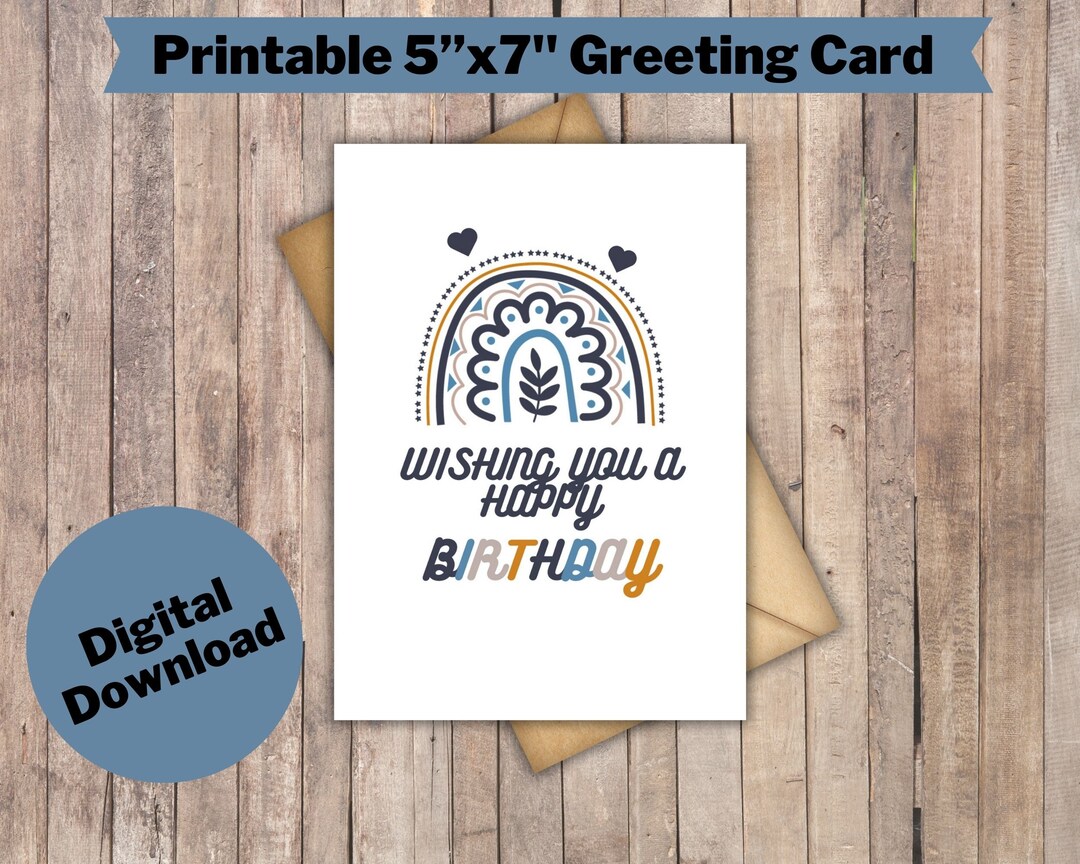 Happy Birthday Printable Greeting Card, 5x7 Greeting Card, Simple ...