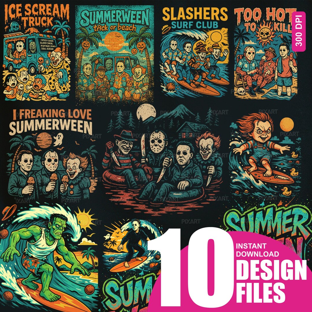 Summer Funny Horror Characters PNG Bundle for Cricut, Trendy Halloween ...