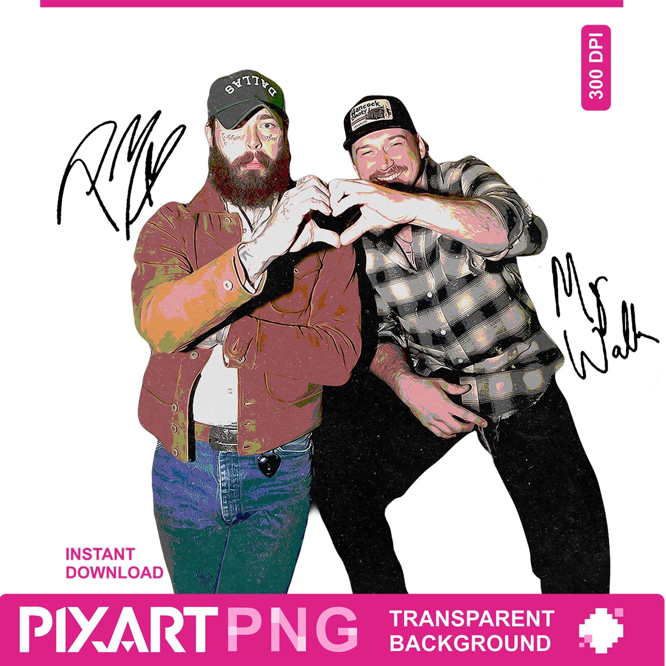 Post Malone and Morgan Wallen PNG File, Hand Heart Malone-wallen Png ...