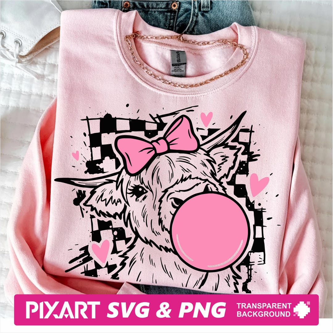 Retro Highland Cow Valentine PNG & SVG, Trendy Valentines Day Design ...