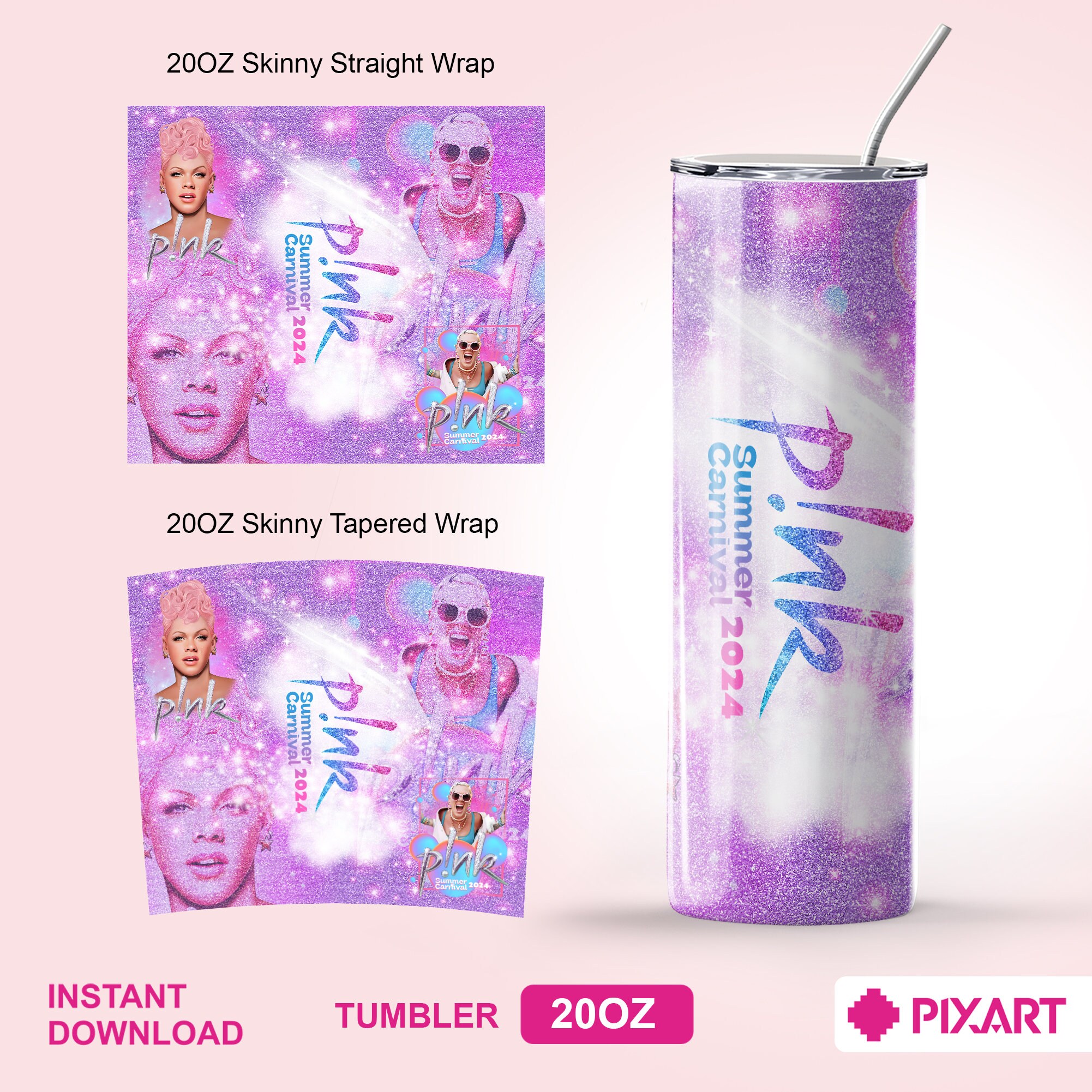 Pink Singer Tumbler Wrap Sublimation Png 20oz Skinny / Bubblegum Pink ...