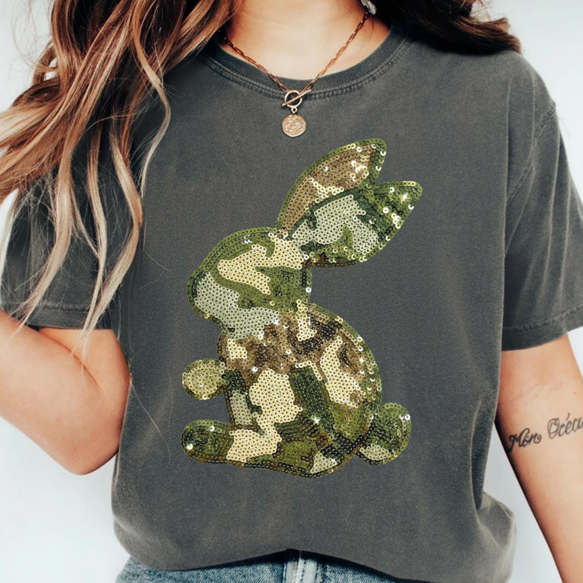 Happy Camo Patchwork Easter Png, Sequin Embroidery Trendy Bunny Design ...