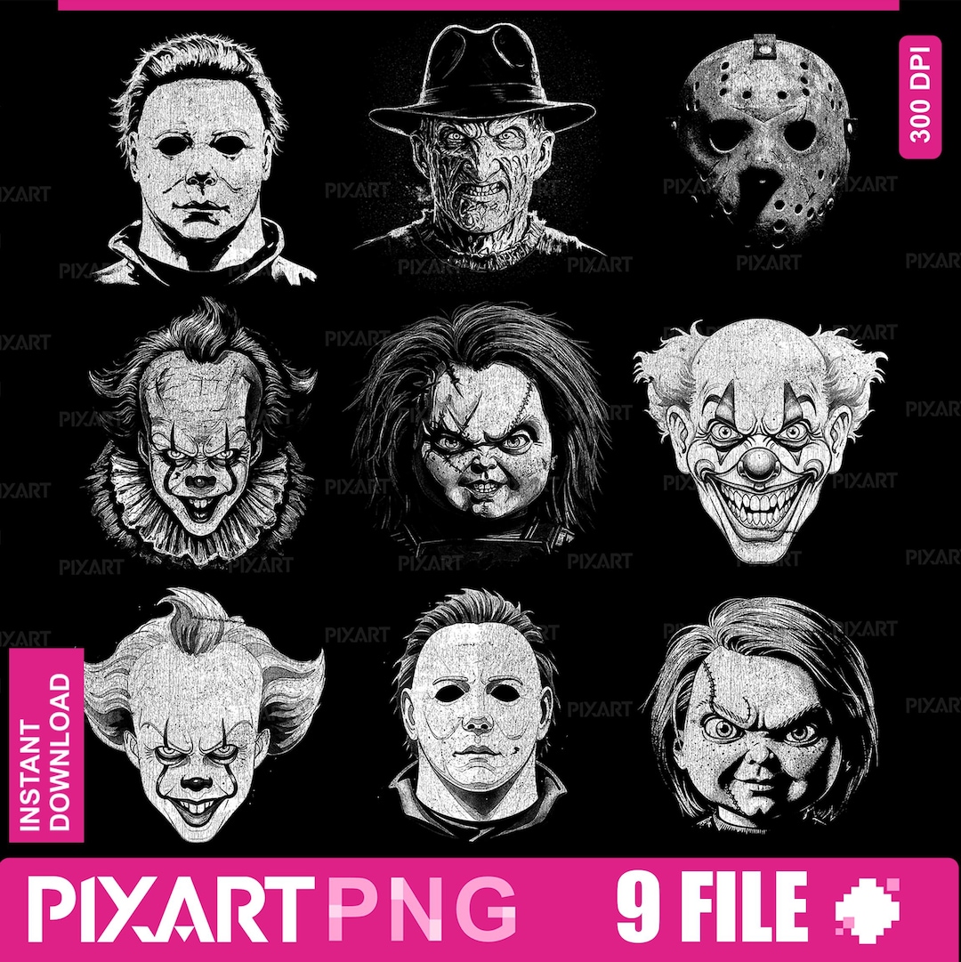 Horror Movie Killers PNG Bundle, Slasher Villains Cricut File, Spooky ...