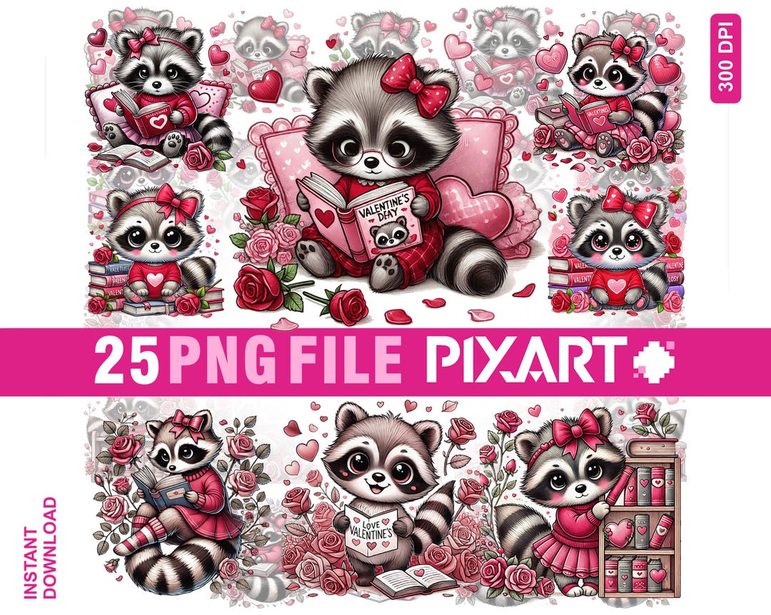 Funny Cute Raccoon Valentines Day Bundle PNG Design, Retro Sublimation ...