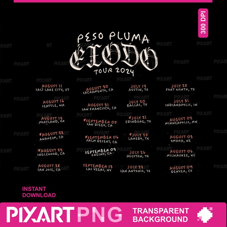 Peso Pluma Exodo Tour 2024 Shirt PNG, Peso Pluma 2024 Concert Fan Png ...