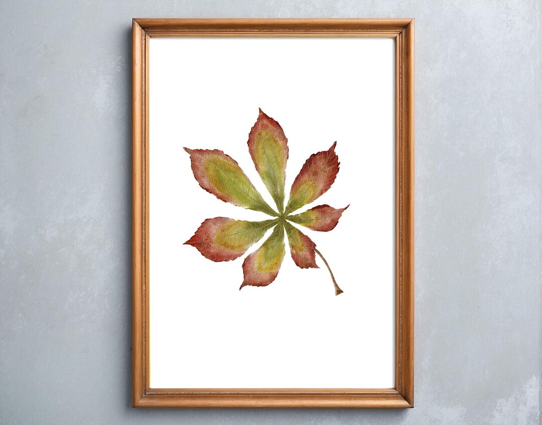 Watercolor Chestnut Leaf Printable Art, Autumn Party Decor, Botanical ...