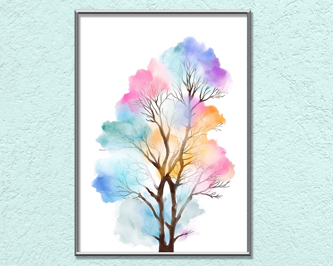 Watercolor Tree, Colorful Fog, Printable Wall Decor, Watercolor Print ...