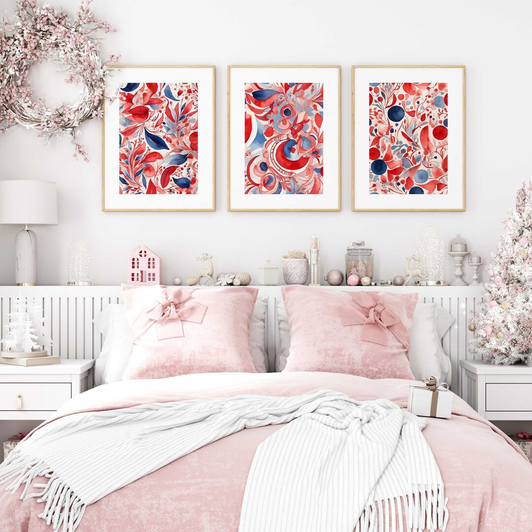 Boho Red White Blue Wall Art Patriotic Wall Decor Set of 3 Prints ...