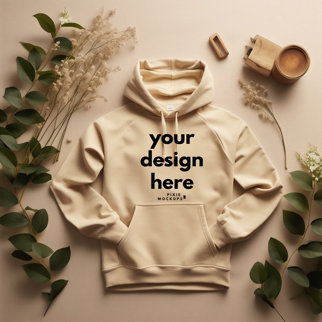 Oversized Sand Color Hoodie Mockup for Women & Unisex, Flatlay Blank ...