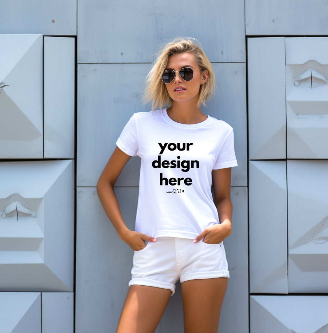 Women T Shirt Mockup, Blank T Shirt Mockup, Gildan 5000 Mockup, Blonde ...