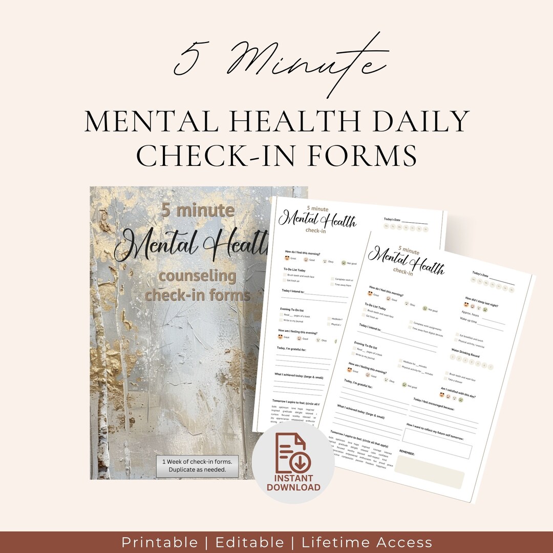 5 Minute Mental Health Daily Check-in Forms for Simple Daily Reflection ...