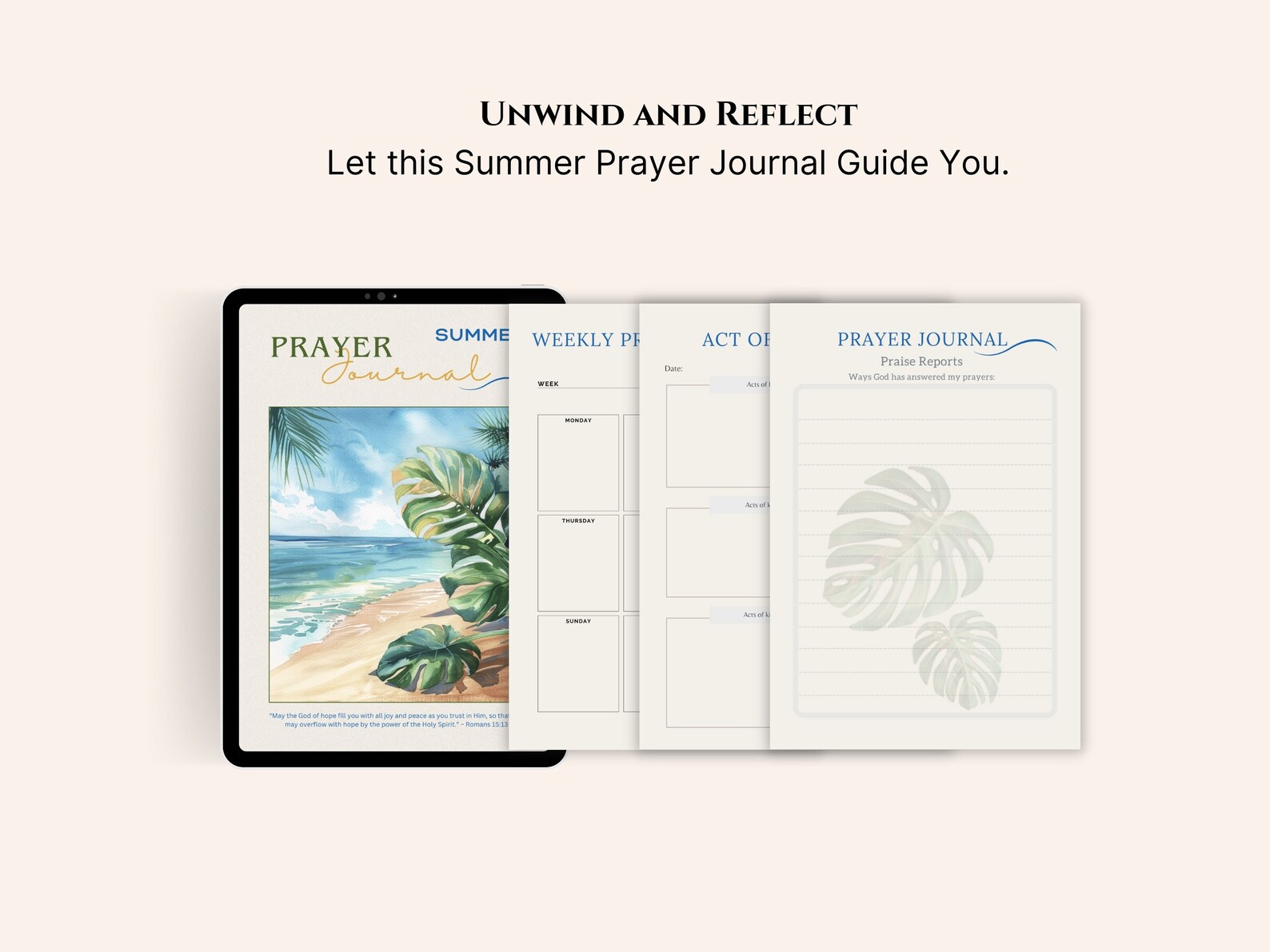 Summer Prayer Journal Digital Printable Planner Template for Reflection ...