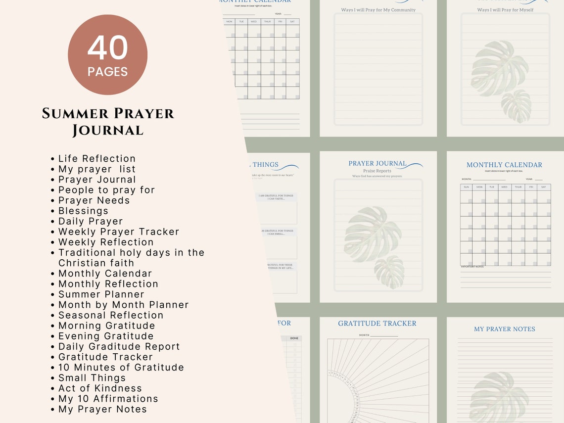 Summer Prayer Journal Digital Printable Planner Template Guide for ...