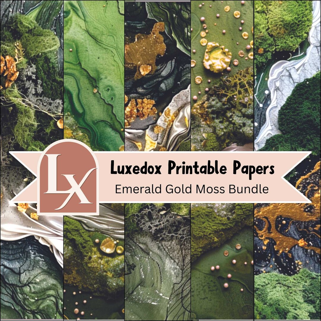 Printable Digital Papers Emerald Green Gold Moss Bundle 5 Large Sheets ...