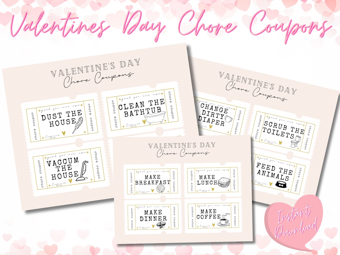 Valentines Chore Coupons | Printable Valentine Gift Coupons | Valentine ...