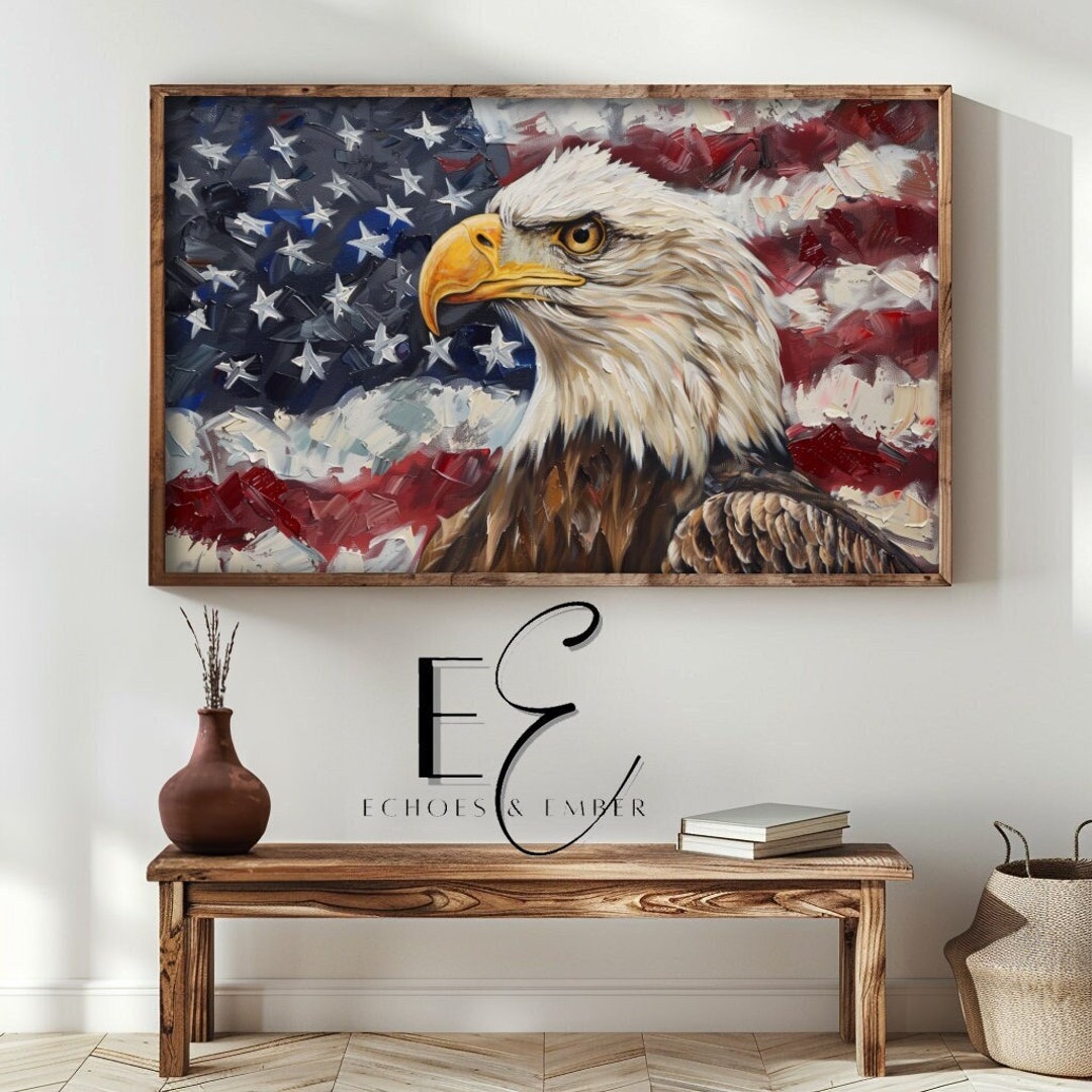 Patriotic American Flag and Bald Eagle Head Independence Day Art for ...