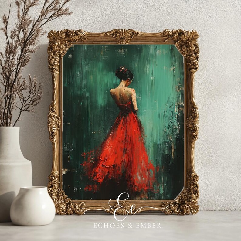 Moody Aesthetic Red Dress Printable Digital Download – Modern Abstract ...
