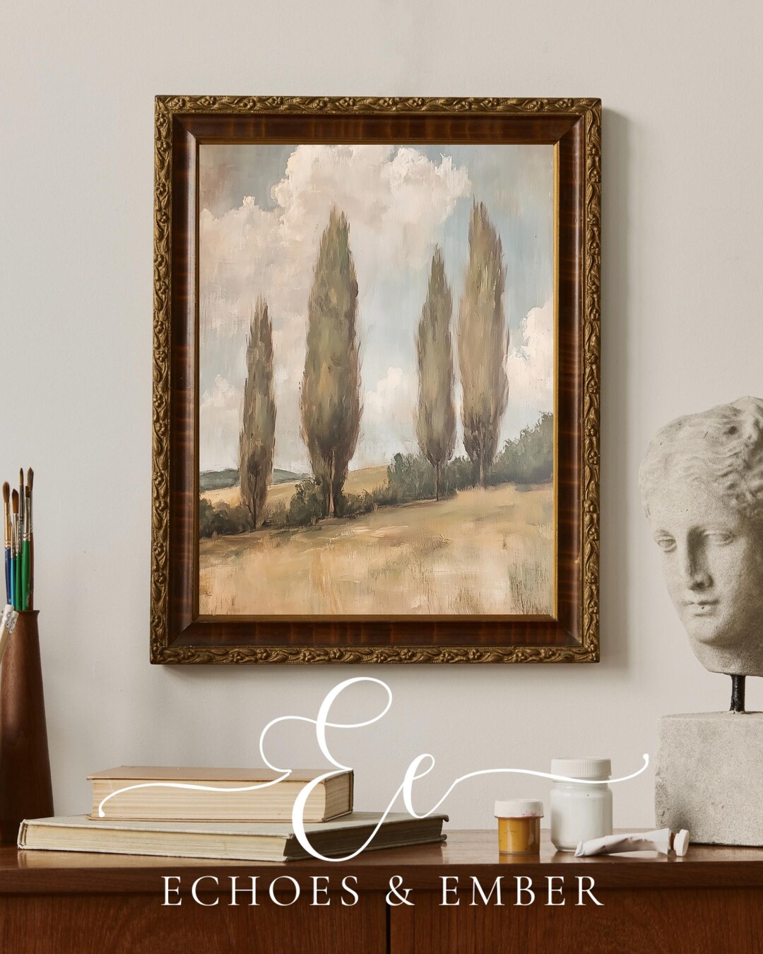 Cypress Trees Tuscan Decor – Rustic Printable Landscape for Farmhouse ...