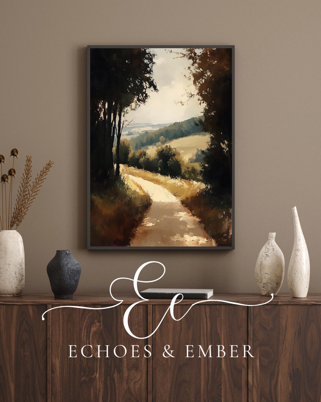 Farmhouse Landscape Print: Vintage Country Road Wall Art (digital ...