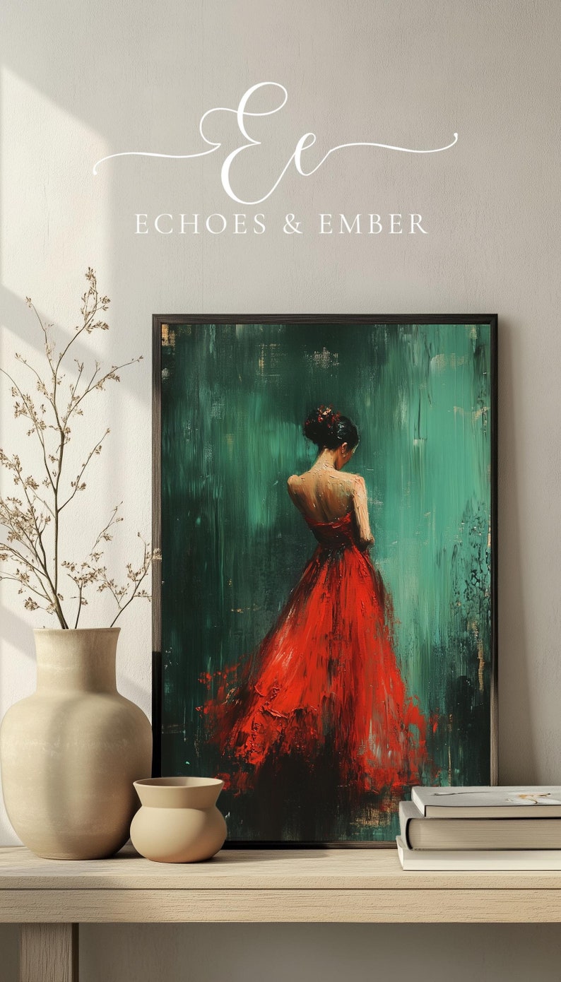 Moody Aesthetic Red Dress Printable Digital Download – Modern Abstract ...