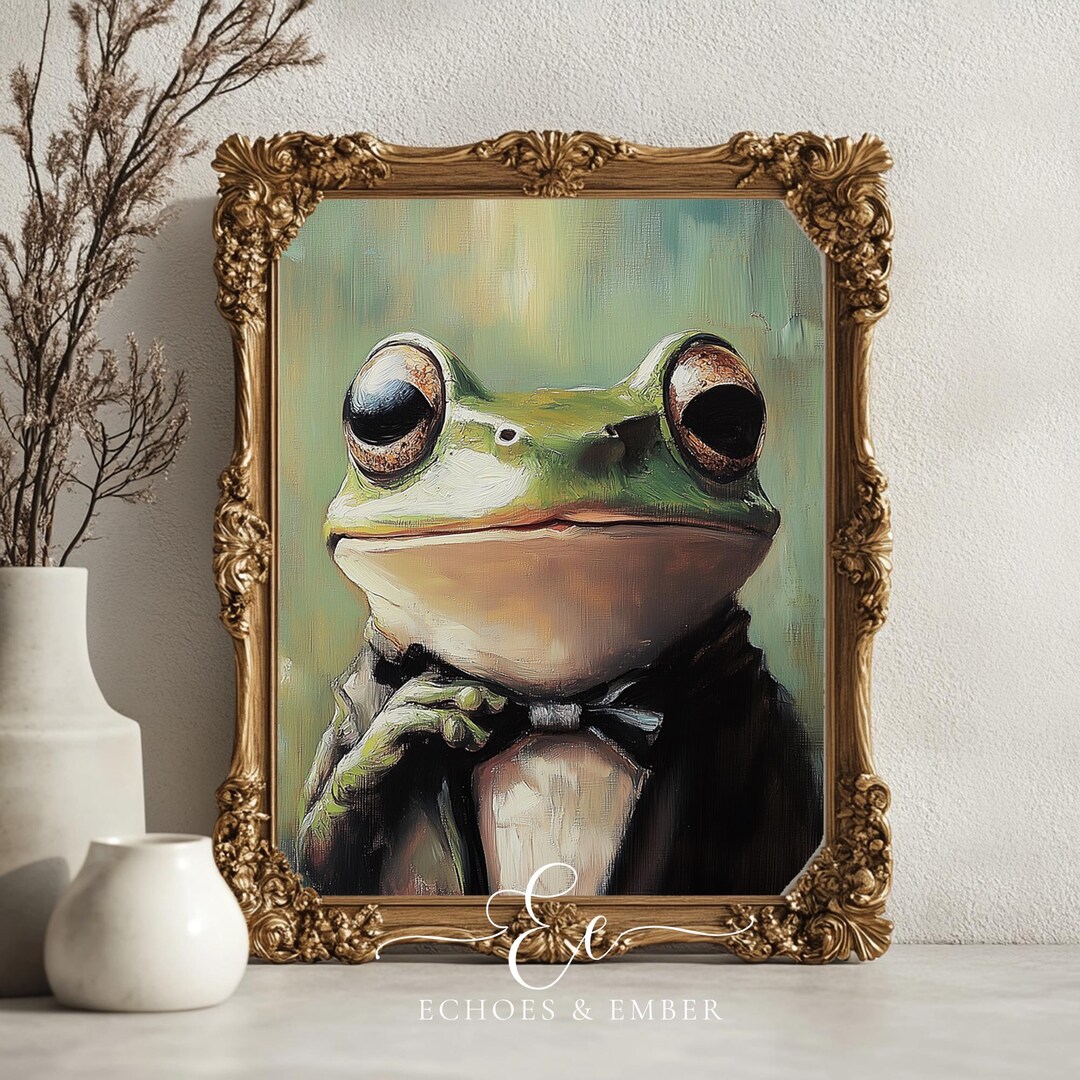 Whimsical Frog Artwork | Dapper Tuxedo Frog Portrait Printable | Funny ...