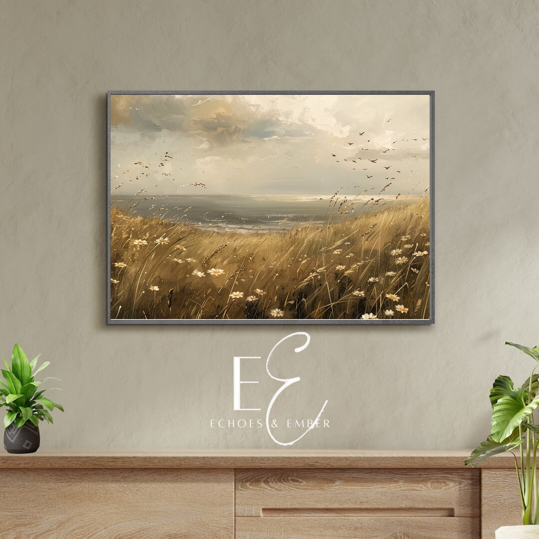 Autumn Coastal Landscape Print, Printable Coastal Wildflower Wall Art ...