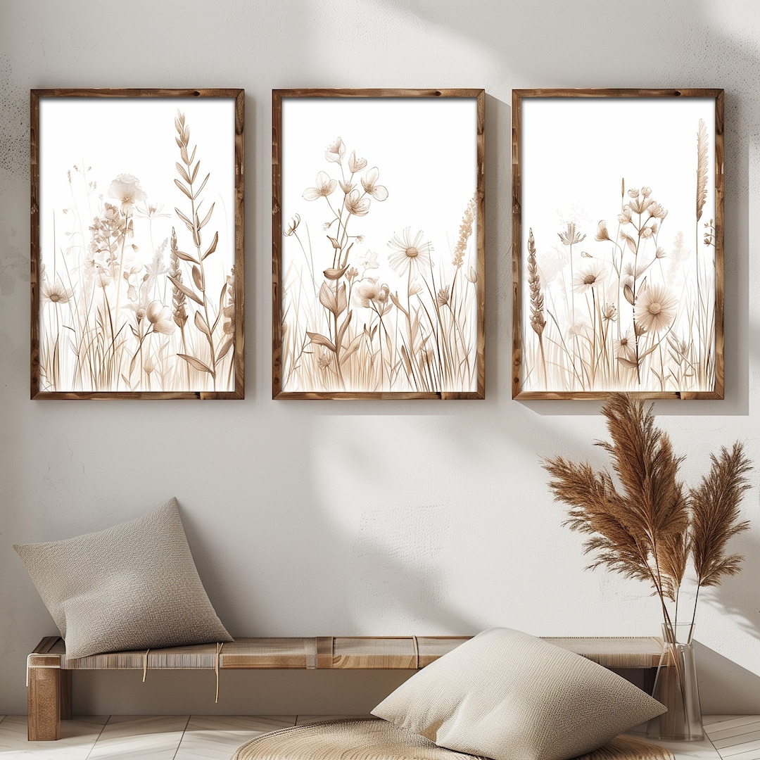 Boho Flower Gallery Printables - Minimalist Wall Art, Neutral Floral ...