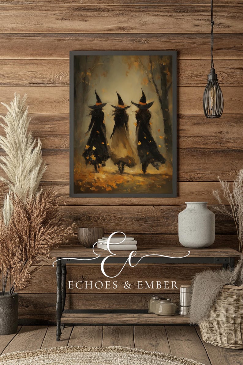 Vintage Witch Painting: Three Witches Autumn Forest Art (digital ...