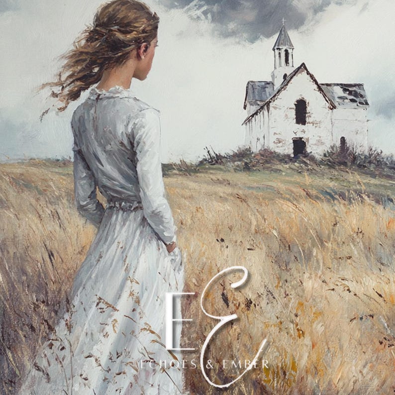 Printable Vintage Prairie Woman Painting With Farmhouse - Rustic Wall ...