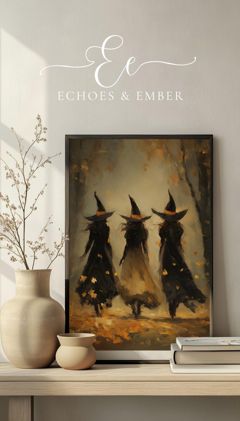 Vintage Witch Painting: Three Witches Autumn Forest Art (digital ...