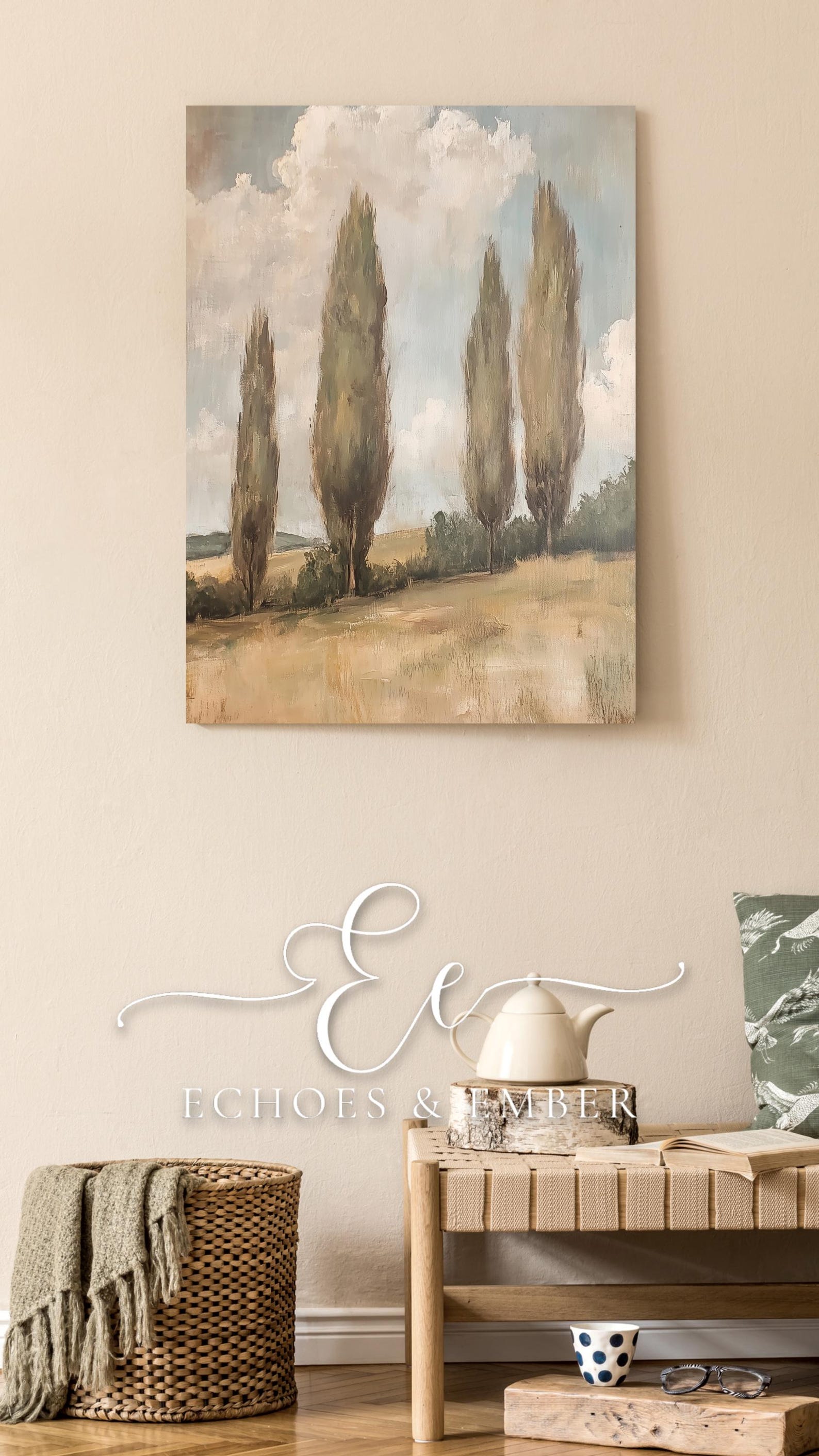 Cypress Trees Tuscan Decor – Rustic Printable Landscape for Farmhouse ...
