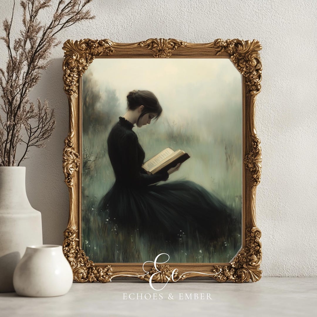 Woman Reading Art Print: Moody Literary Home Decor (digital Download ...