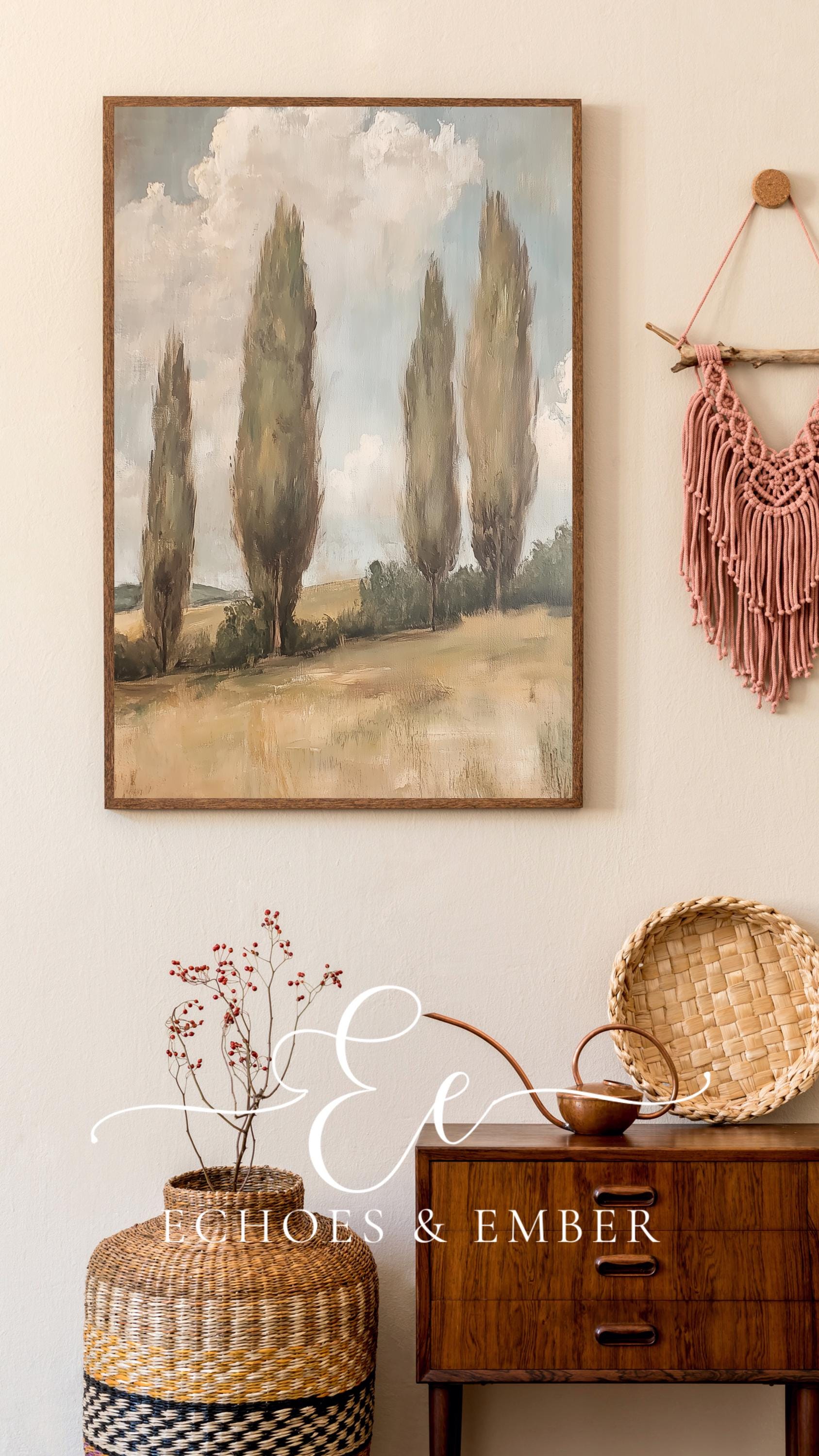 Cypress Trees Tuscan Decor – Rustic Printable Landscape for Farmhouse ...