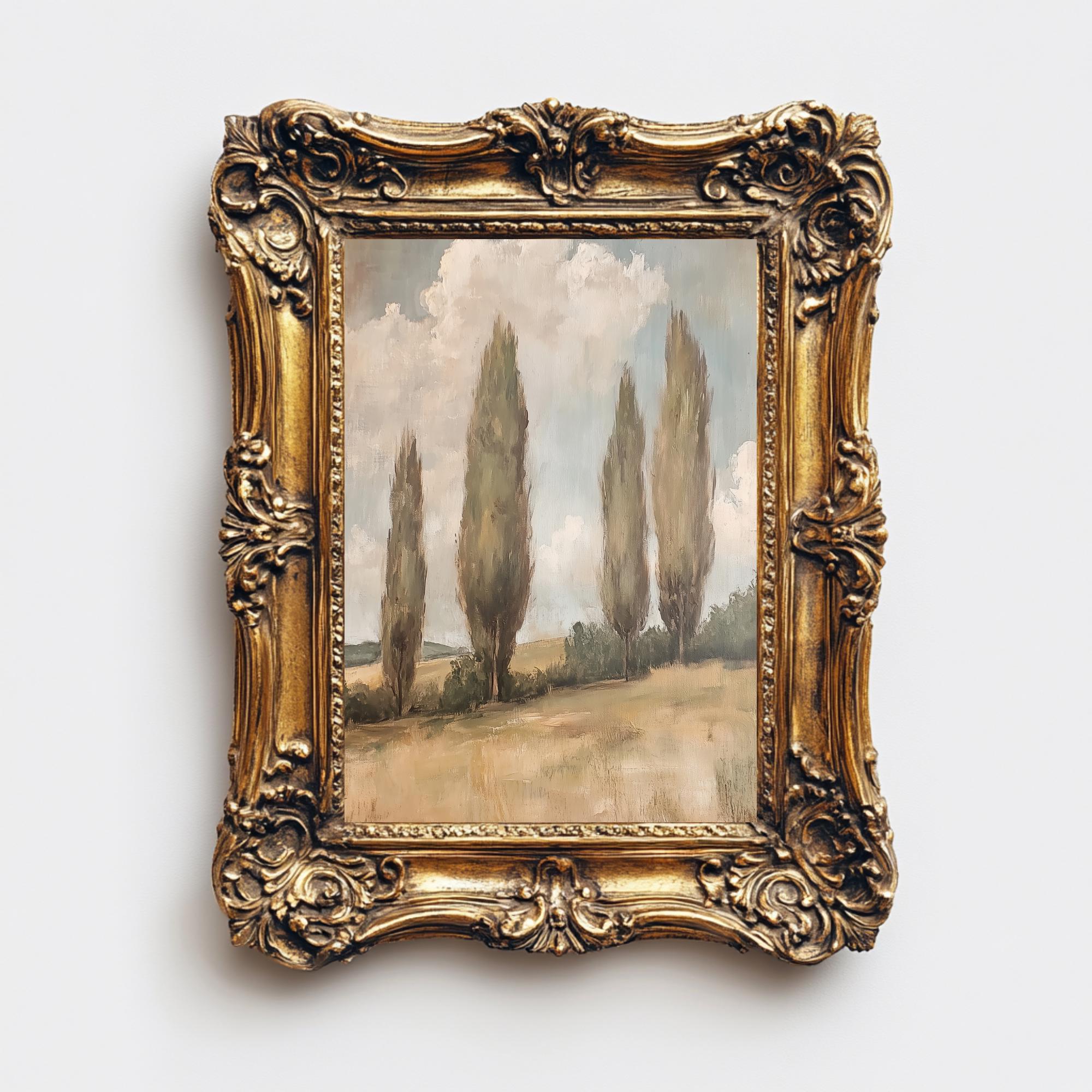 Cypress Trees Tuscan Decor – Rustic Printable Landscape for Farmhouse ...